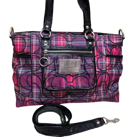 Coach | Bags | Coach Poppy Large Fuchsiapurple Tartan Signature Tote ...